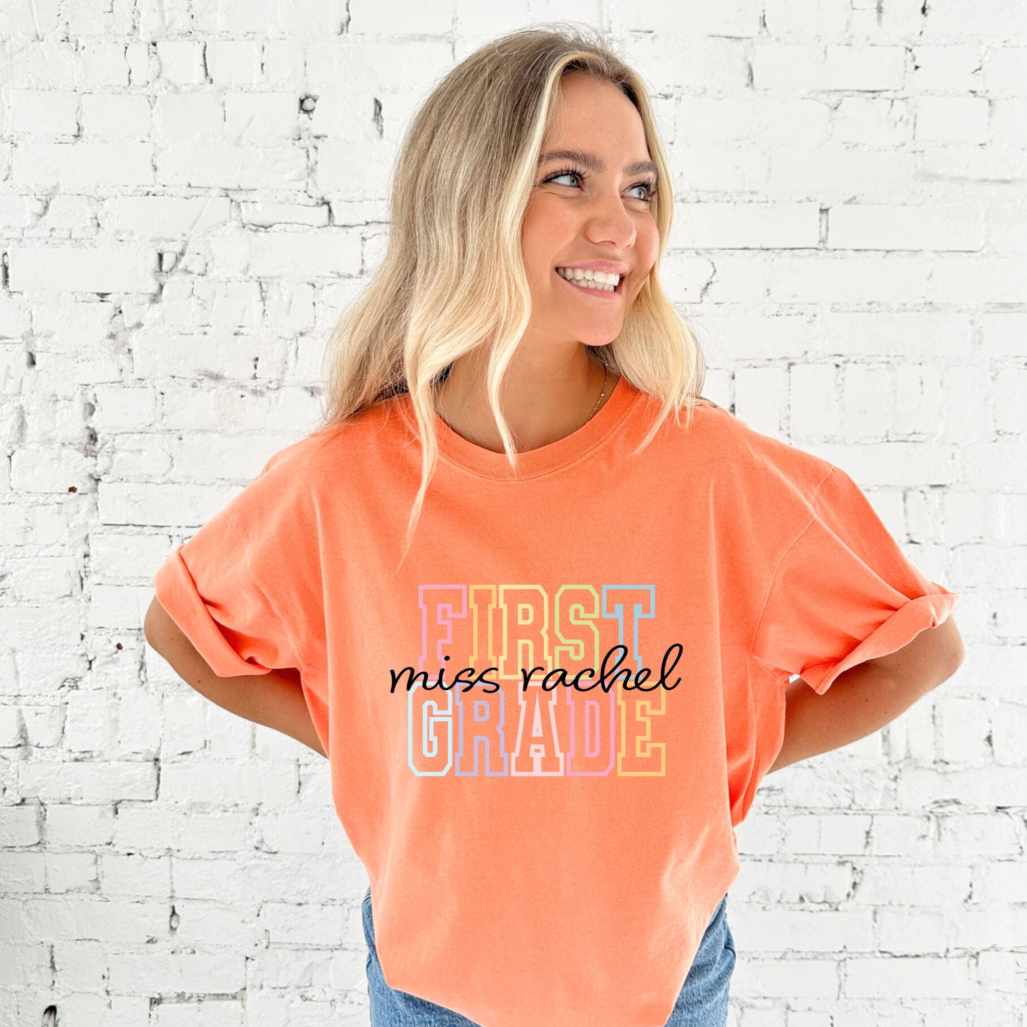 Personalized Teacher Grade Level Comfort Colors Tee with Athletic Bloc
