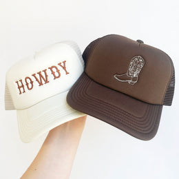 Embroidered Cowgirl Boot Trucker Hat